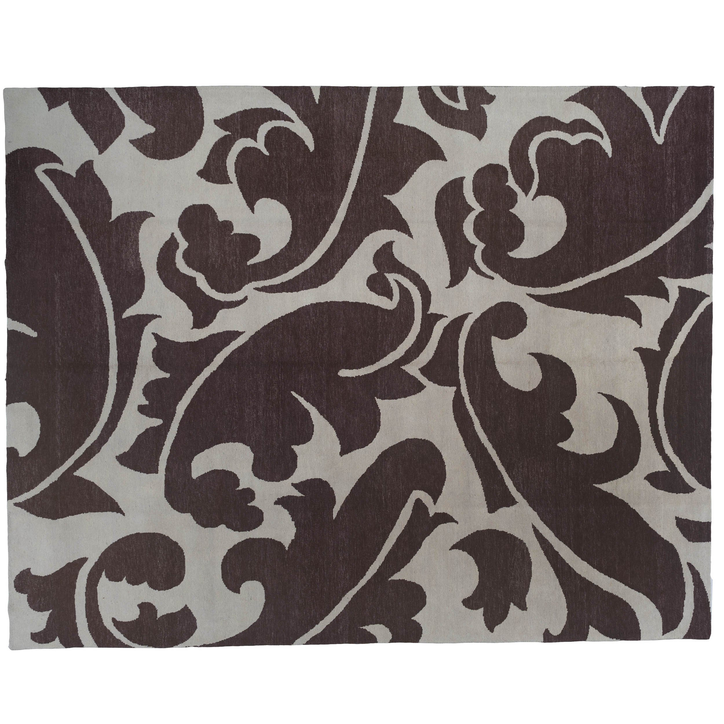 Aga John Oriental Rugs One-of-a-Kind Hand-Knotted Chocolate/Cream 8'10' x 10'1" Wool Area Rug ...